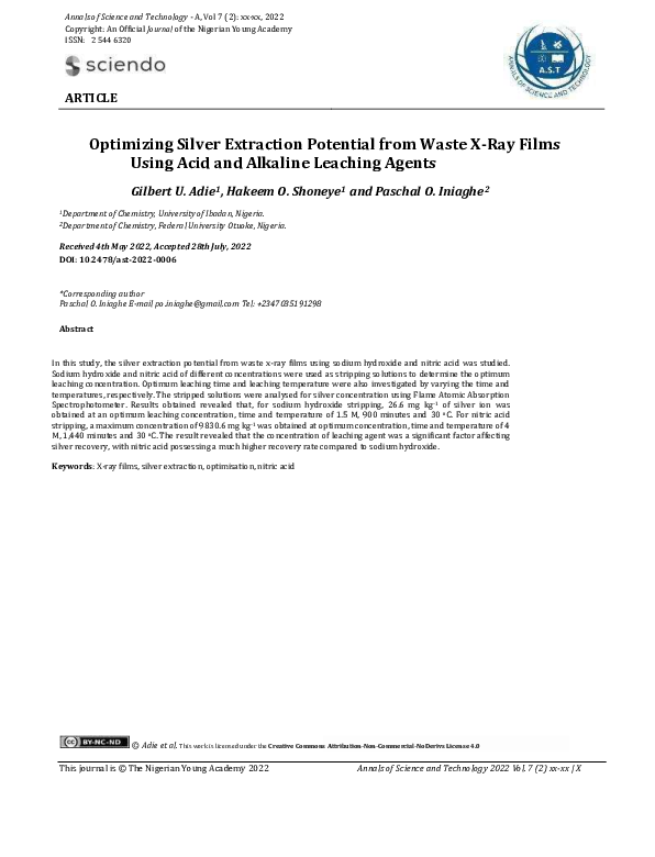 (PDF) Optimizing Silver Extraction Potential from Waste X-Ray Films ...