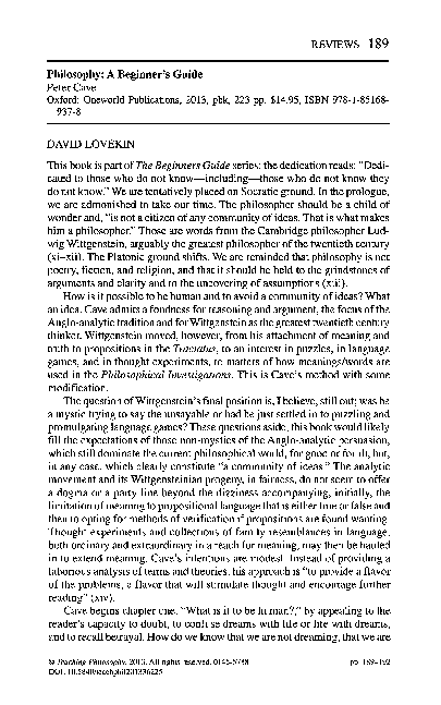 (PDF) Philosophy: A Beginner's Guide," by Peter Cave