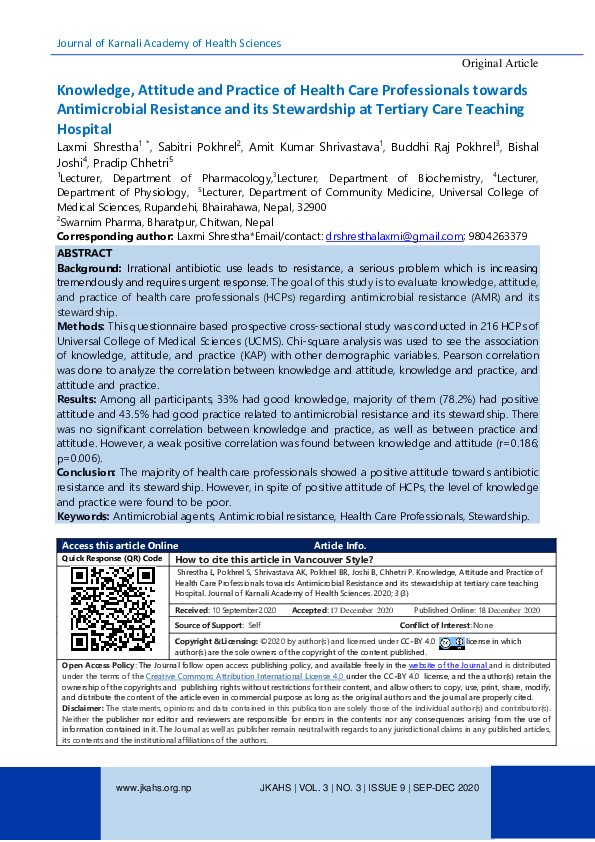 (PDF) Knowledge, Attitude and Practice of Health Care Professionals towards Antimicrobial ...