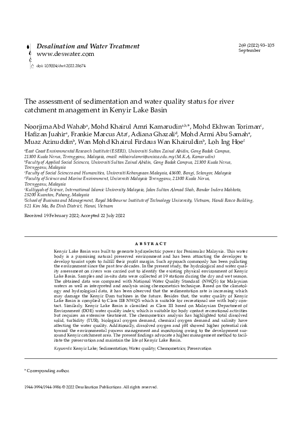 Pdf The Assessment Of Sedimentation And Water Quality Status For
