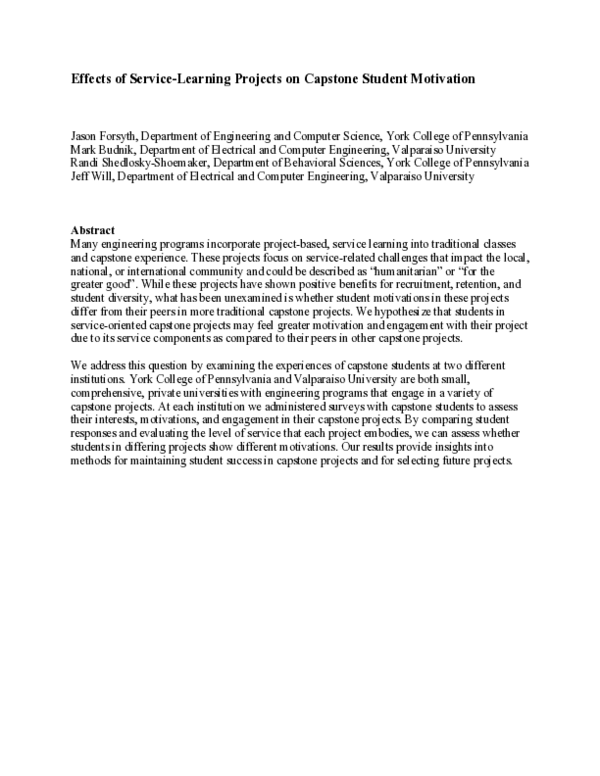 (PDF) Effects of Service-Learning Projects on Capstone Student Motivation