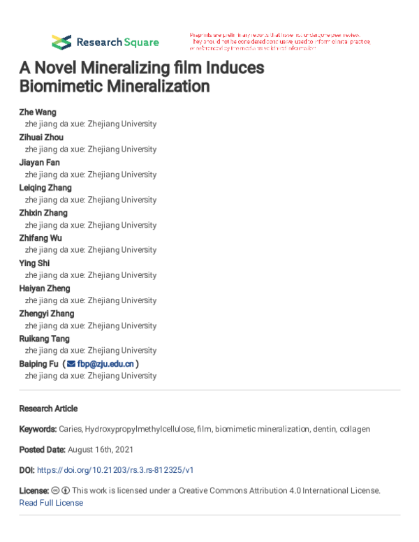 (PDF) A Novel Mineralizing film Induces Biomimetic Mineralization