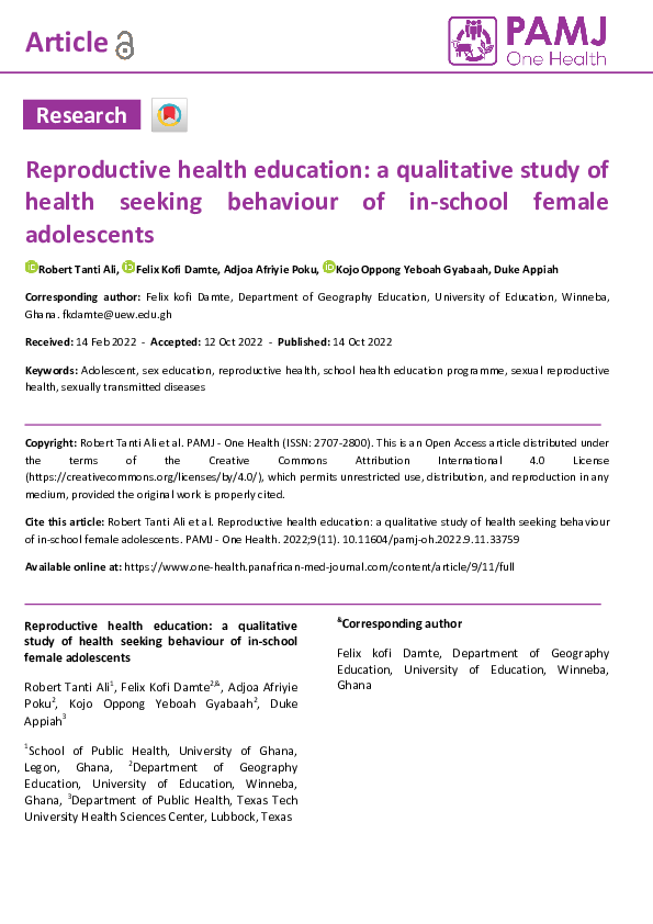 (PDF) Reproductive health education: a qualitative study of health seeking behaviour of in ...