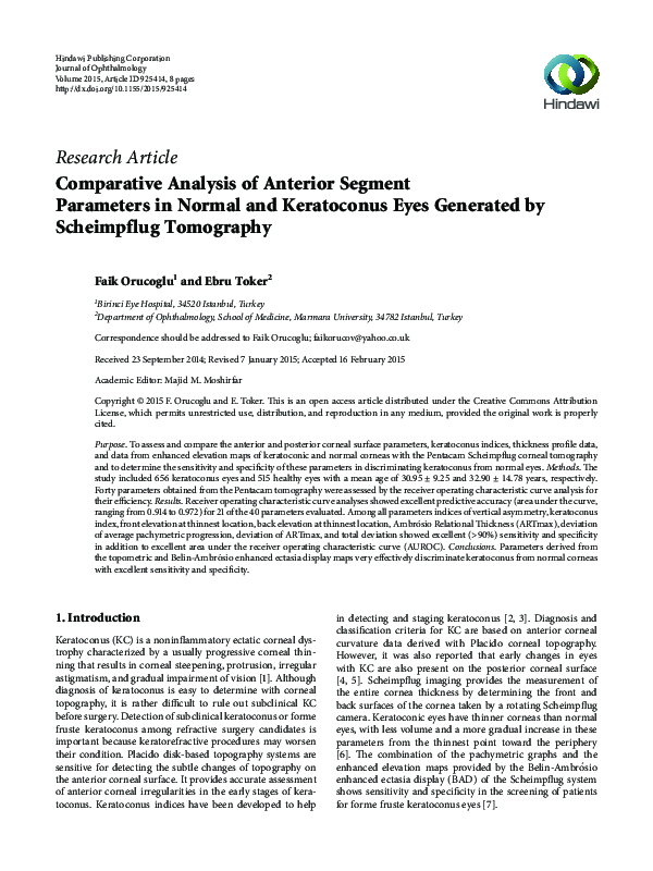 (PDF) Comparative Analysis of Anterior Segment Parameters in Normal and Keratoconus Eyes ...