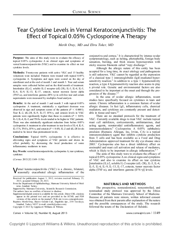 (PDF) Tear Cytokine Levels in Vernal Keratoconjunctivitis