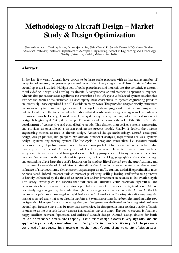 Methodology to Aircraft Design -Market Study & Design Optimization