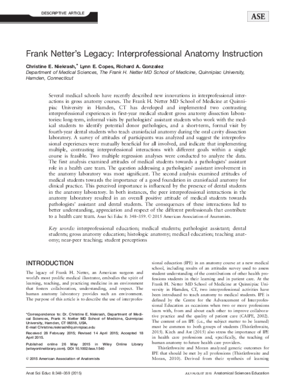 (PDF) Frank Netter's legacy: Interprofessional anatomy instruction