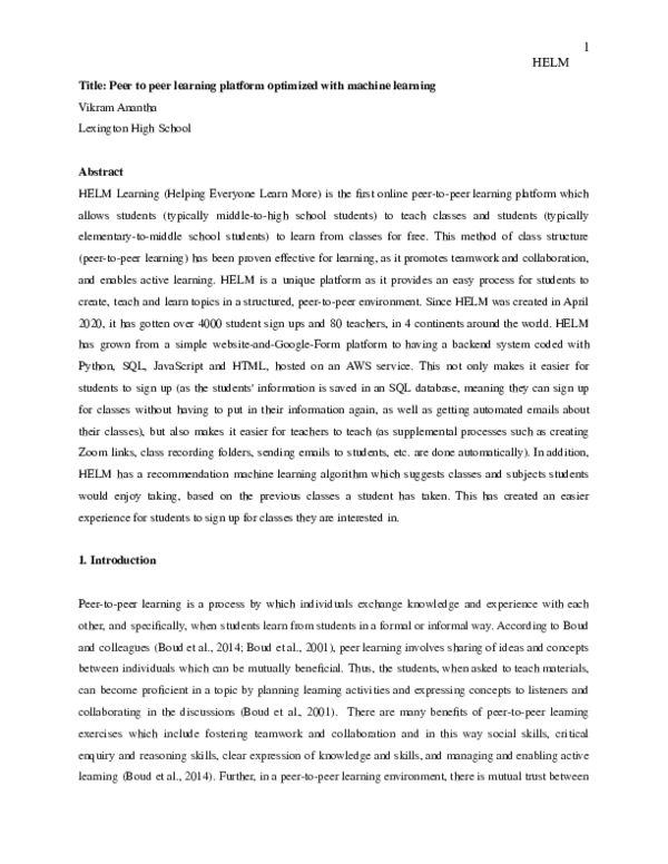 Pdf Peer To Peer Learning Platform Optimized With Machine Learning