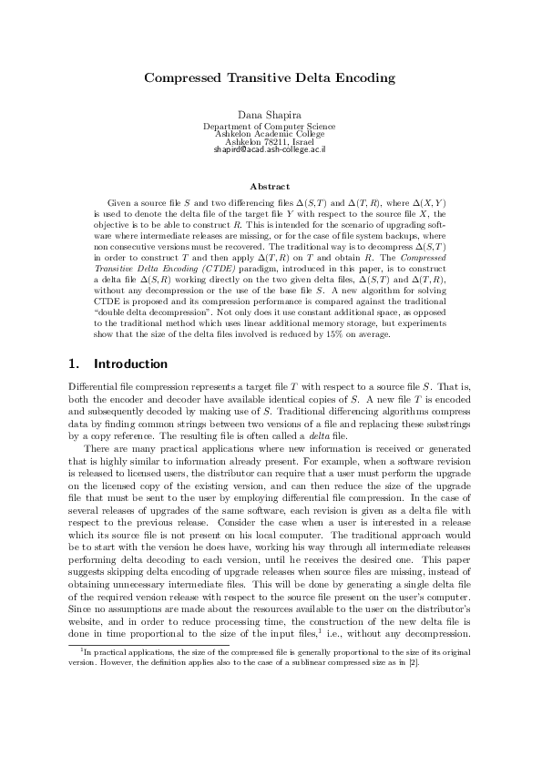 (PDF) Compressed Transitive Delta Encoding | Dana Shapira - Academia.edu