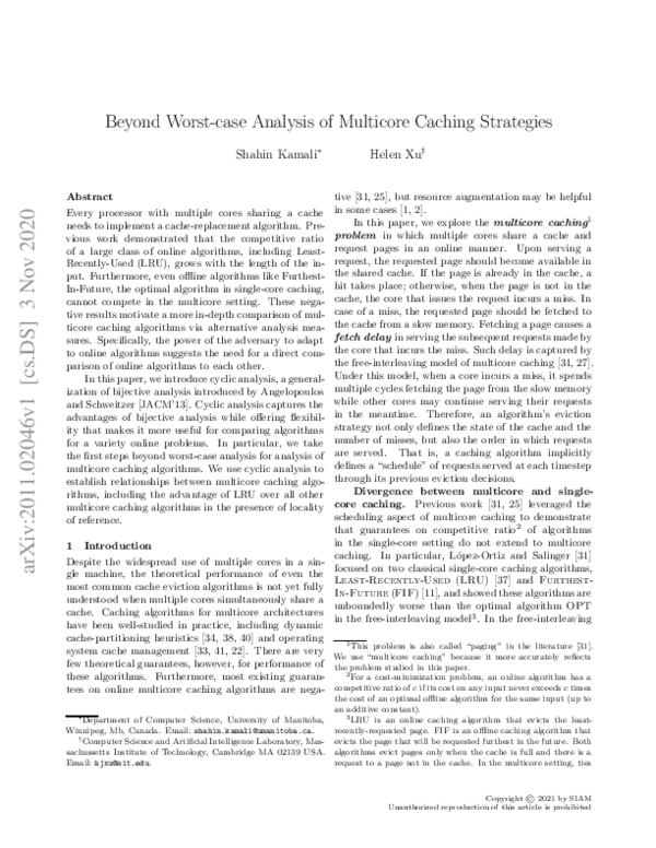Pdf Beyond Worst Case Analysis Of Multicore Caching Strategies Shahin Kamali