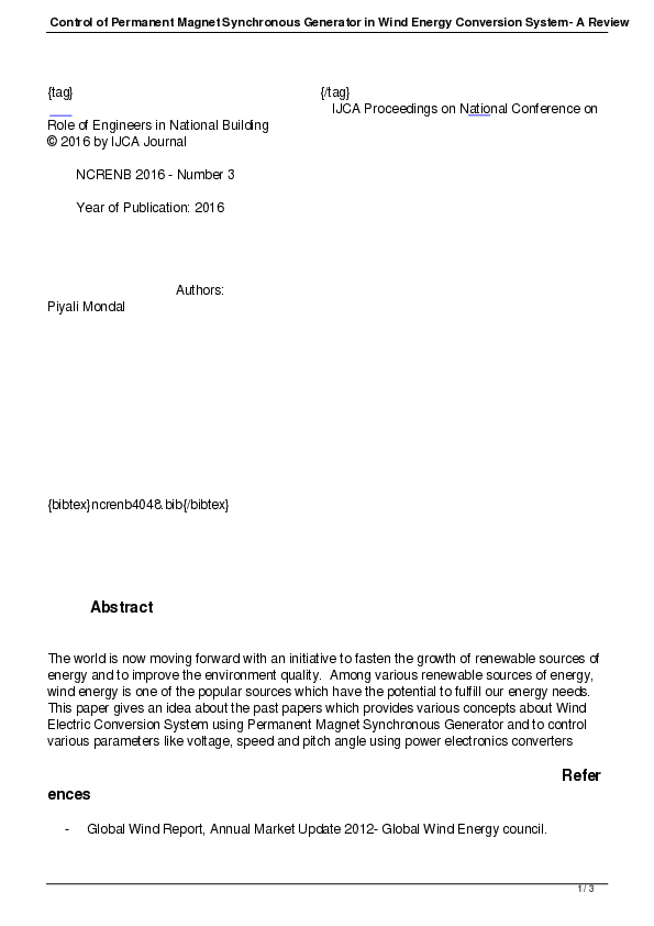 Pdf Control Of Permanent Magnet Synchronous Generator In Wind Energy Conversion System A Review