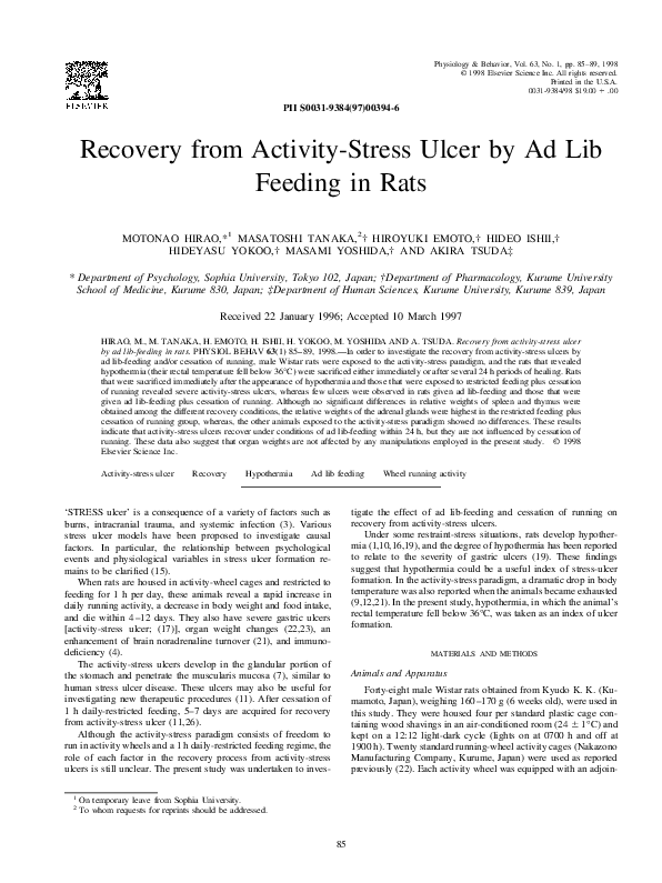 (PDF) Recovery from Activity-Stress Ulcer by Ad Lib Feeding in Rats