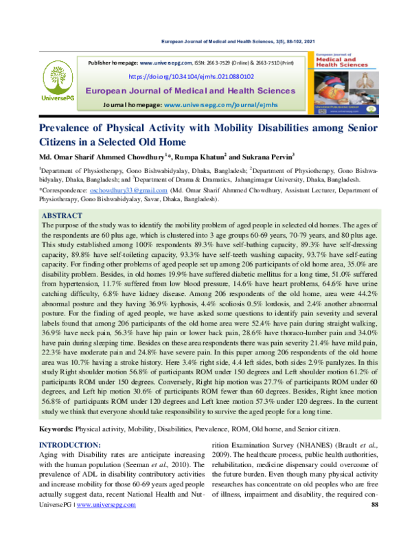 (PDF) Prevalence of Physical Activity with Mobility Disabilities among ...