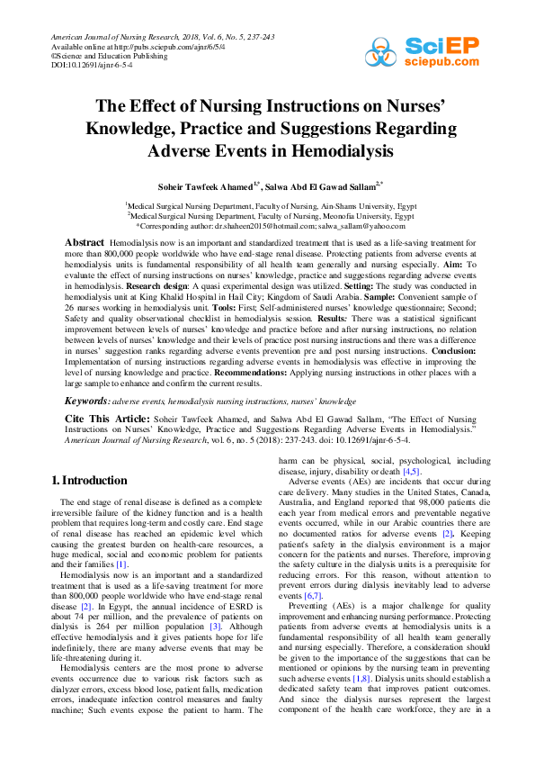 (PDF) The Effect of Nursing Instructions on Nurses’ Knowledge, Practice ...
