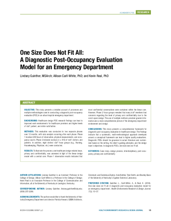 (PDF) One Size Does Not Fit All: A Diagnostic Post-Occupancy Evaluation ...
