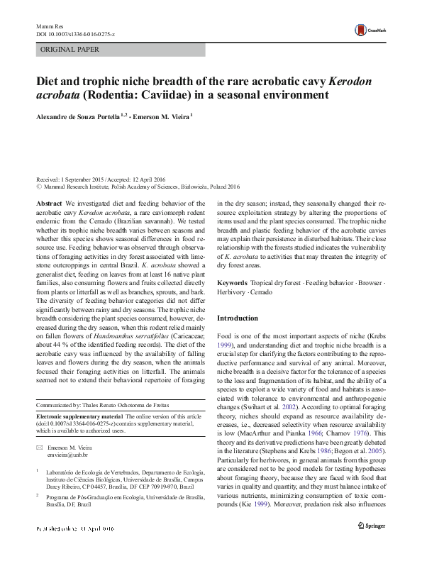 (PDF) Diet and trophic niche breadth of the rare acrobatic cavy Kerodon ...