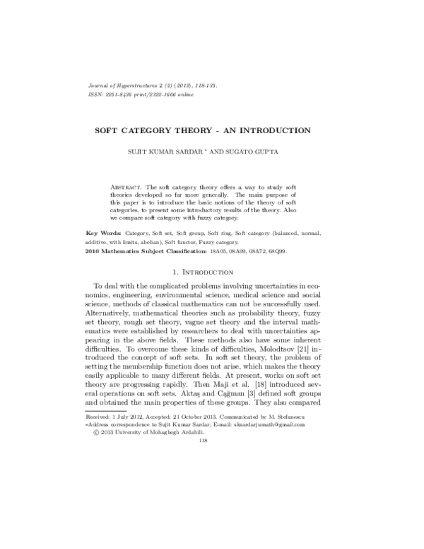 (PDF) Soft Category Theory-An Introduction