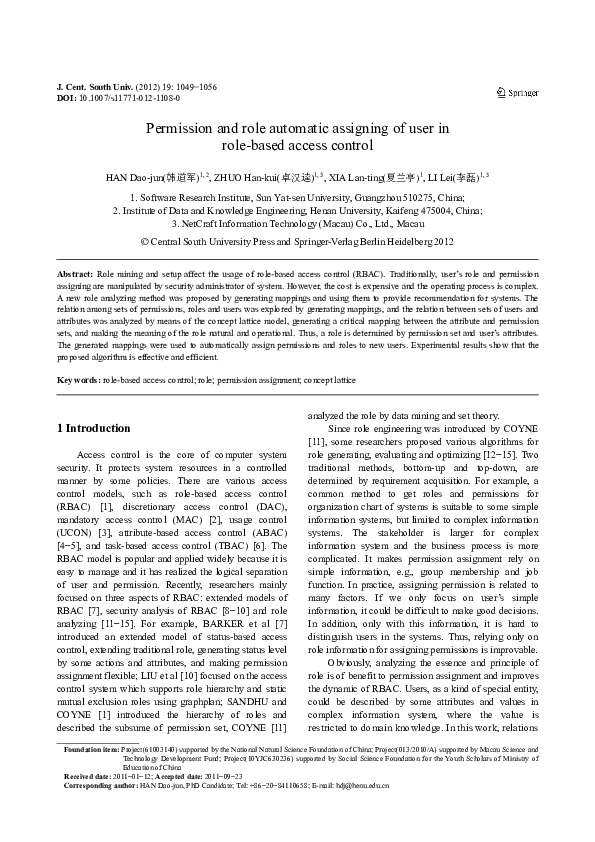 Pdf Permission And Role Automatic Assigning Of User In Role Based Access Control