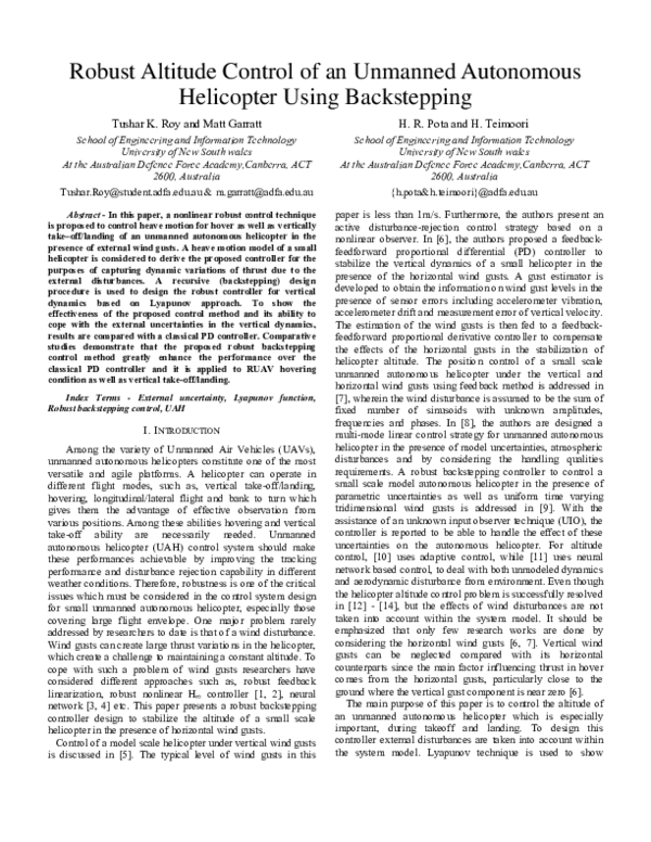 (PDF) Robust Backstepping Control for UAV Altitude