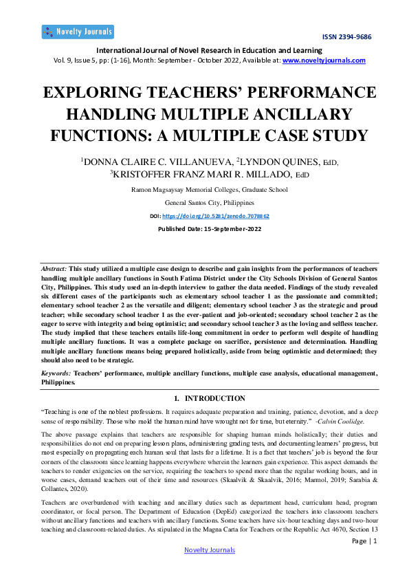 (PDF) Exploring Teachers' Performance Handling Multiple Ancillary ...