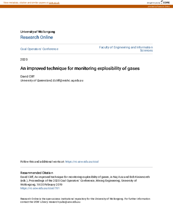 (PDF) An improved technique for monitoring explosibility of gases