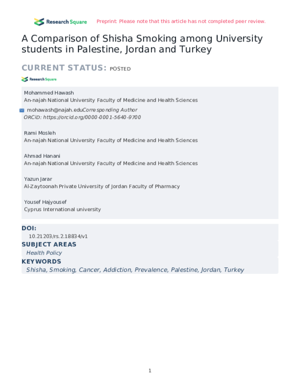 (PDF) A Comparison of Shisha Smoking among University students in ...