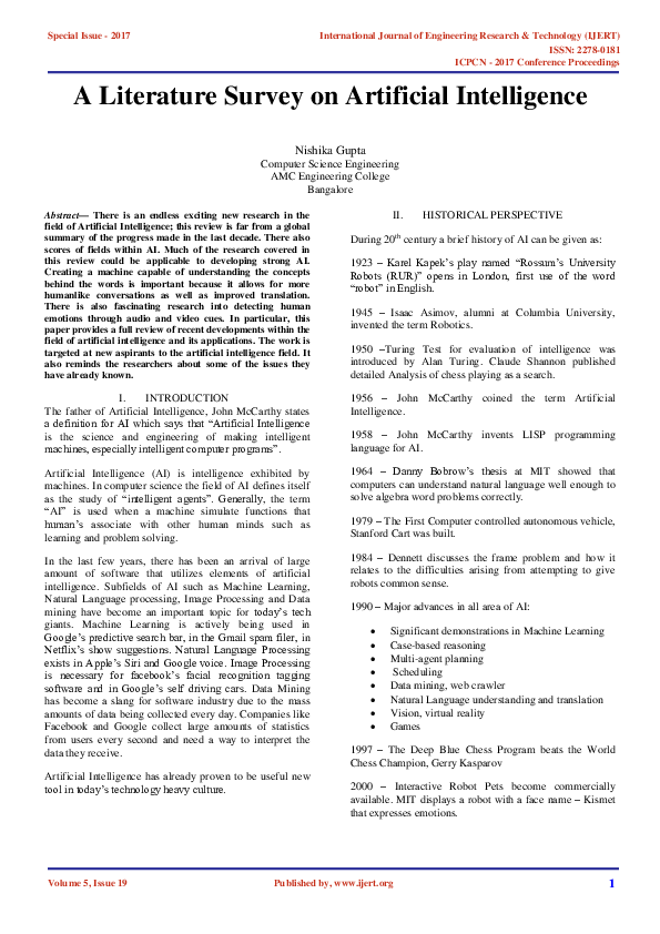 (PDF) A Literature Survey on artificial intelligence
