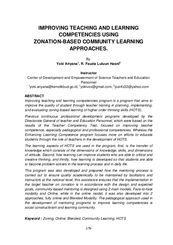 (PDF) Improving Teaching and Learning Competencies Using Zonation-Based ...