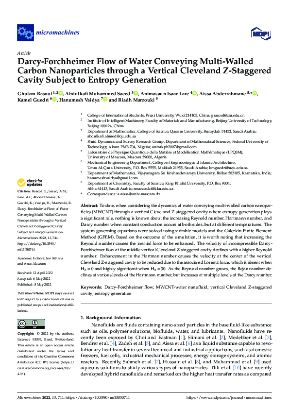 (PDF) Darcy-Forchheimer Flow of Water Conveying Multi-Walled Carbon ...