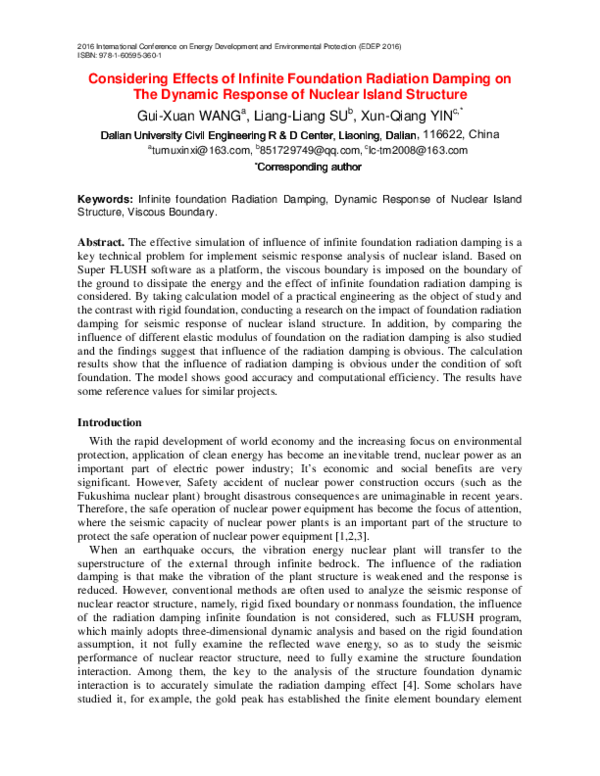(PDF) Considering Effects of Infinite Foundation Radiation Damping on ...