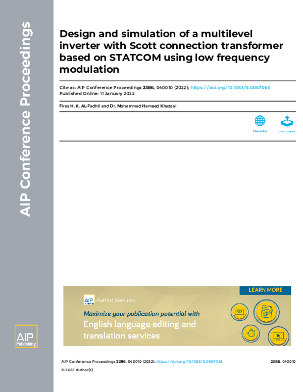 Pdf Design And Simulation Of A Multilevel Inverter With Scott Connection Transformer Based On