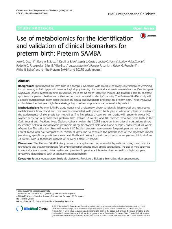 (PDF) Use of metabolomics for the identification and validation of clinical biomarkers for ...