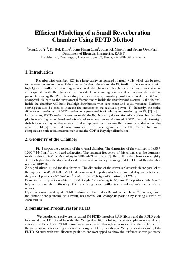 Pdf Efficient Modeling Of A Small Reverberation Chamber Using Fdtd Method