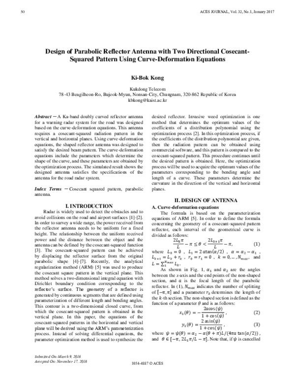 (PDF) Design of Parabolic Reflector Antenna with Two Directional Cosecant-Squared Pattern Using ...