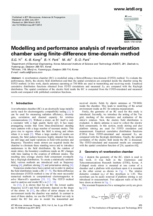 Pdf Modelling And Performance Analysis Of Reverberation Chamber Using 8263