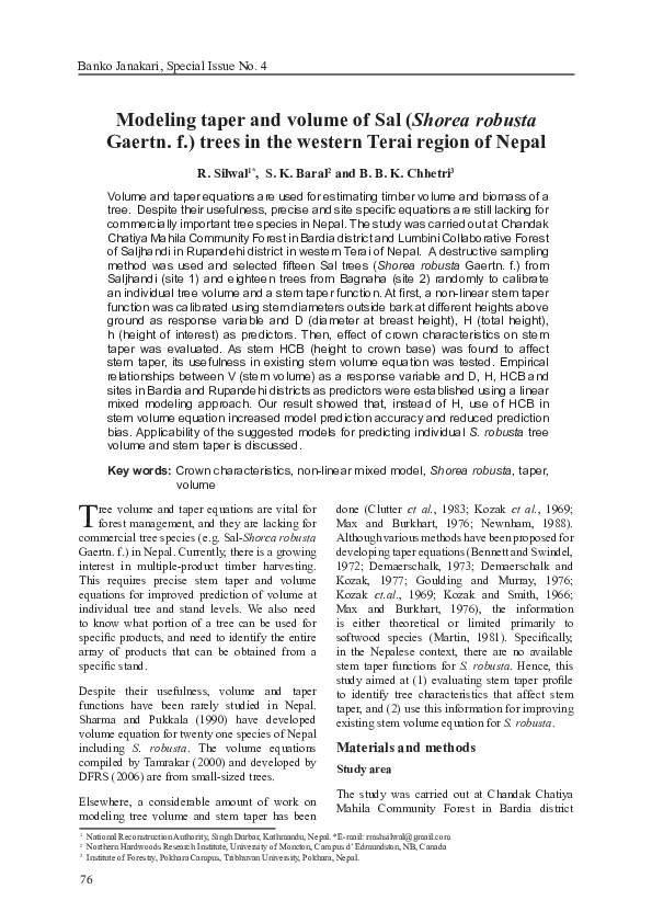 (PDF) Modeling taper and volume of Sal (Shorea robusta Gaertn. f ...