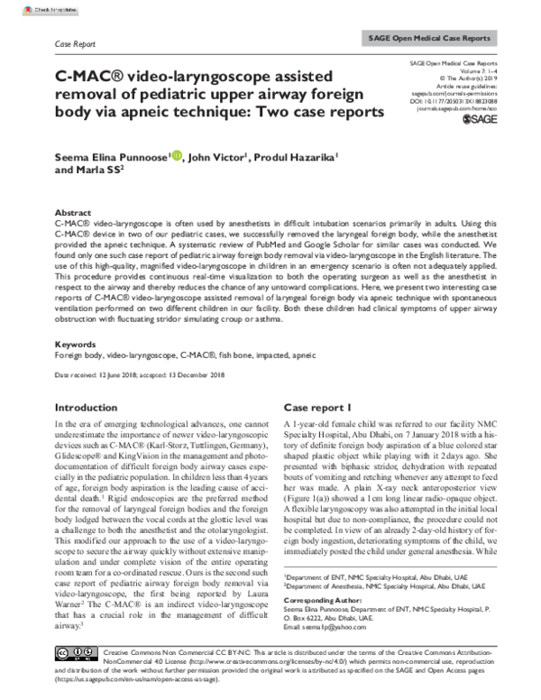 (PDF) C-MAC® video-laryngoscope assisted removal of pediatric upper ...
