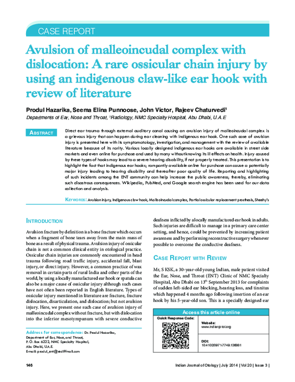 Avulsion of malleoincudal complex with dislocation: A rare ossicular ...