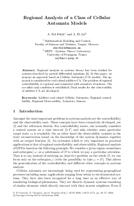 Pdf Regional Analysis Of A Class Of Cellular Automata Models