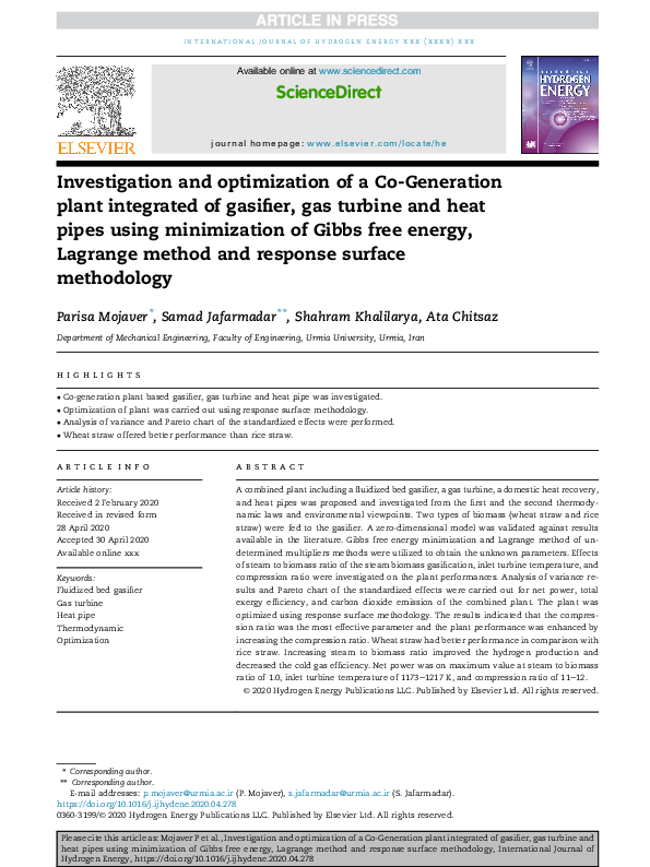 (PDF) Investigation and optimization of a Co-Generation plant ...