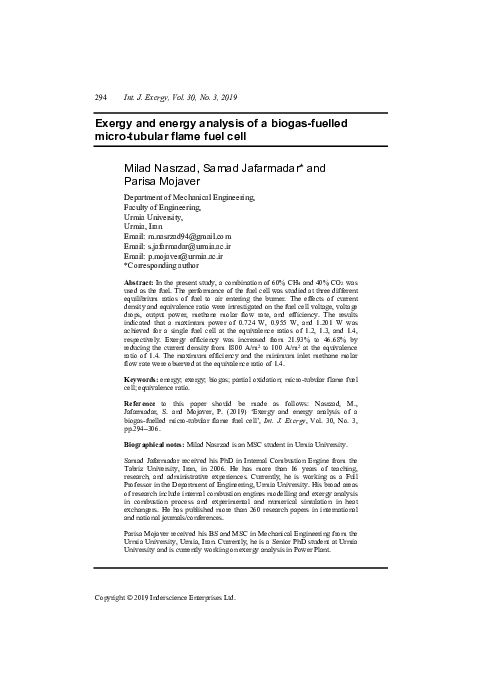 (PDF) Exergy and energy analysis of a biogas-fuelled micro-tubular ...
