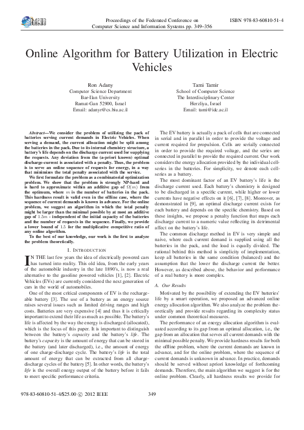 Online algorithm for battery utilization in electric vehicles