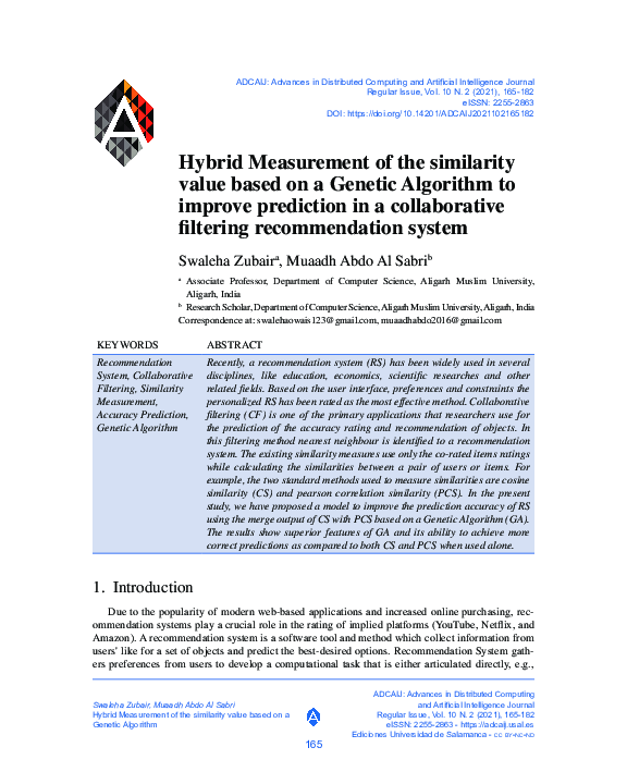 Pdf Hybrid Measuring The Similarity Value Based On Genetic Algorithm