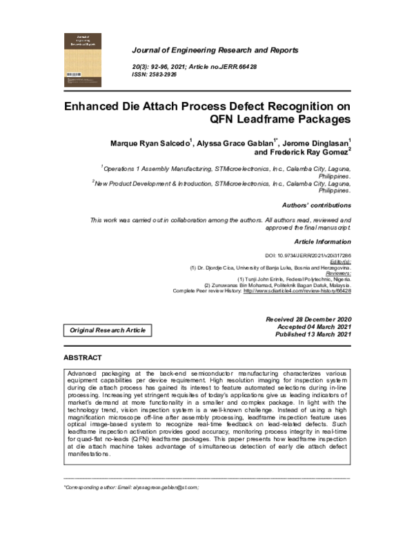 (PDF) Enhanced Die Attach Process Defect Recognition on QFN Leadframe Packages