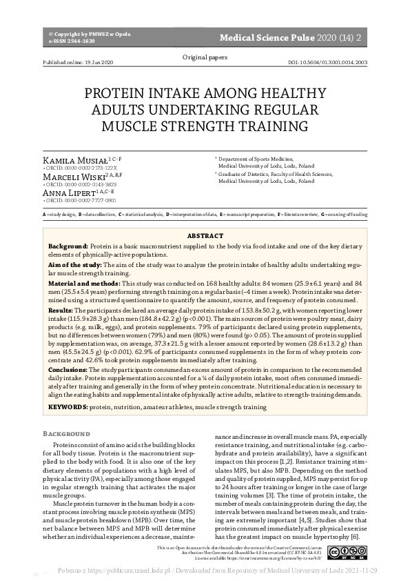 (PDF) Protein intake among healthy adults undertaking regular muscle ...