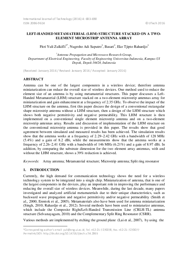 (PDF) Left-Handed Metamaterial (LHM) Structure Stacked on a Two-Element ...