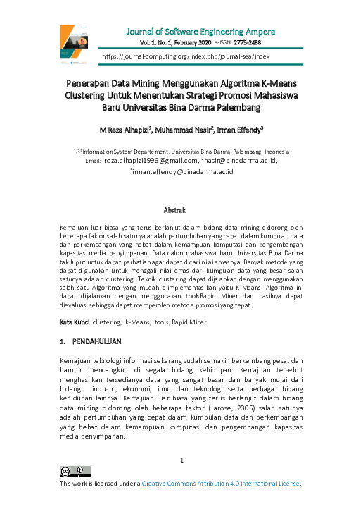 (PDF) Penerapan Data Mining Menggunakan Algoritma K-Means Clustering ... (PDF) Penerapan Data Mining Menggunakan Algoritma K-Means Clustering ...