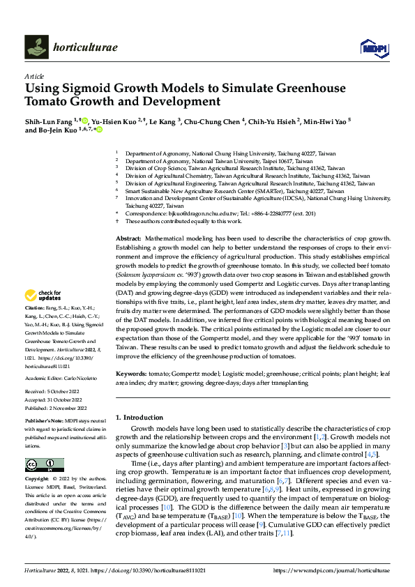 (PDF) Using Sigmoid Growth Models to Simulate Greenhouse Tomato Growth ...