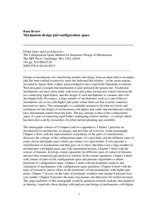 (PDF) Mechanism design and configuration space
