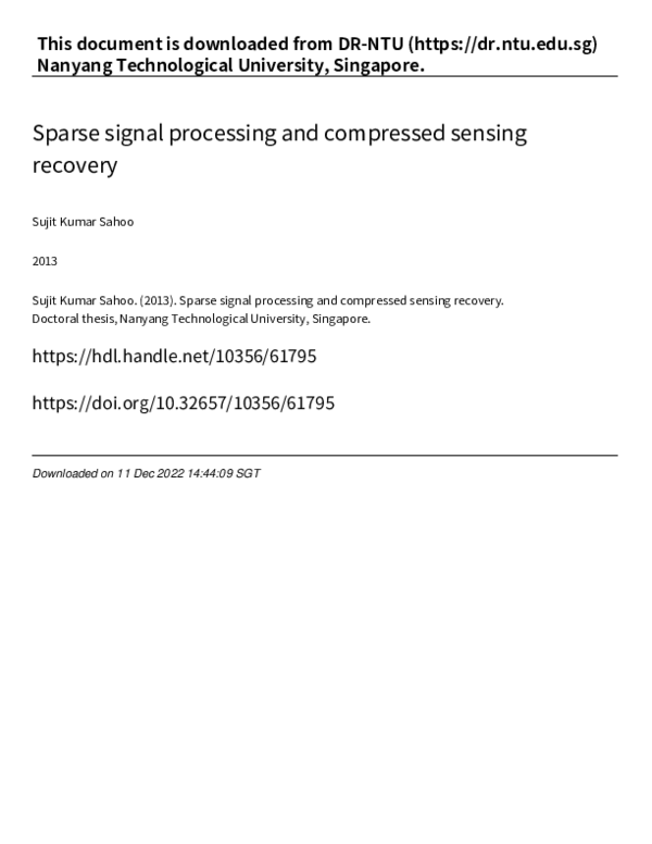 (PDF) Sparse signal processing and compressed sensing recovery